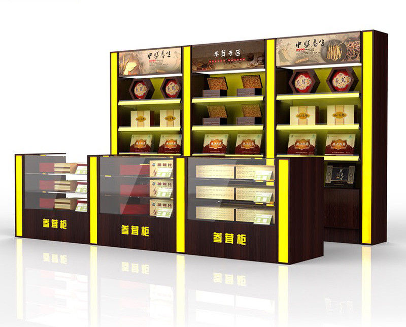 Traditional Medical Store Racks Furniture For Medicine Shop Wood Material