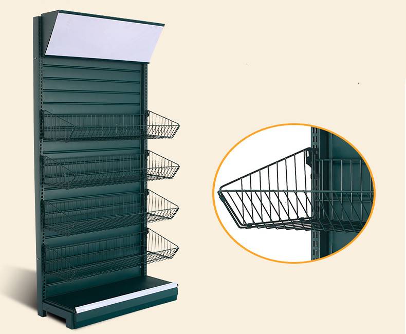 Strip Type Back Panel Supermarket Display Shelving With Hook / Basket ...