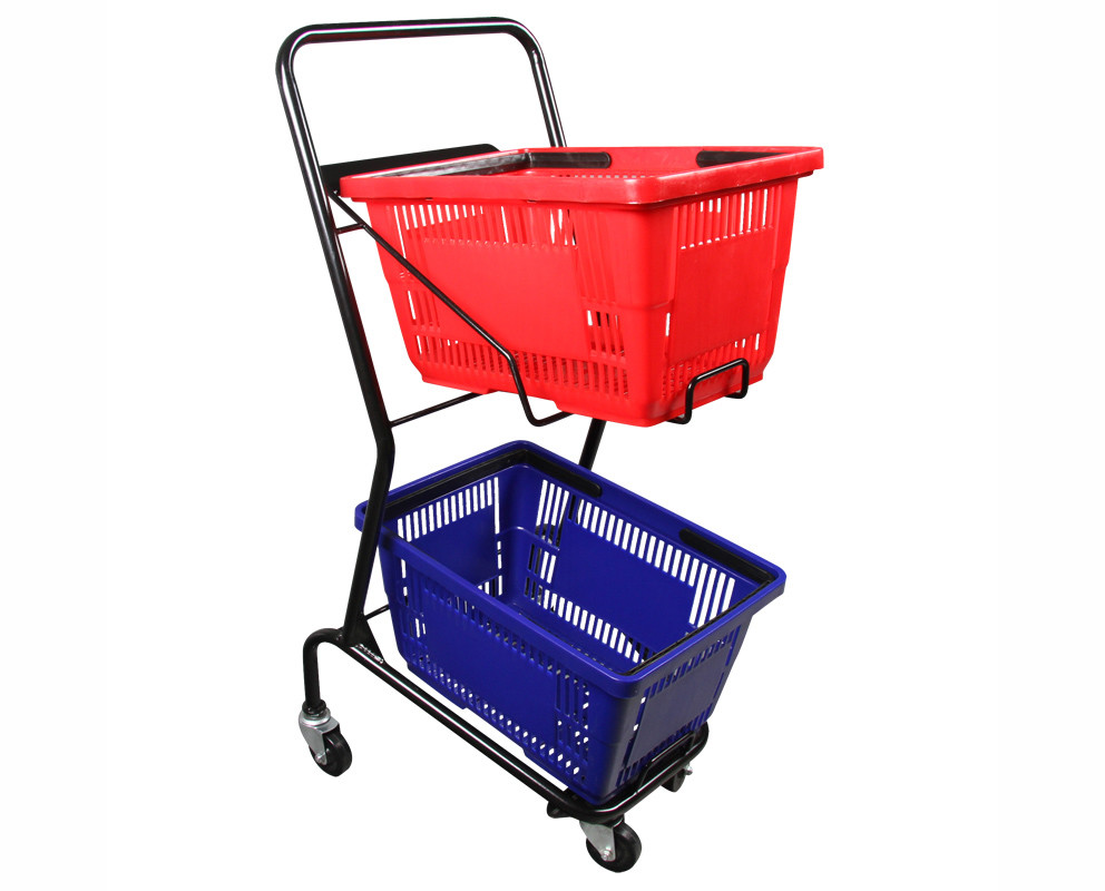 Powder Coated Two Tier Shopping Cart / Double Basket Shopping Cart 50 ...