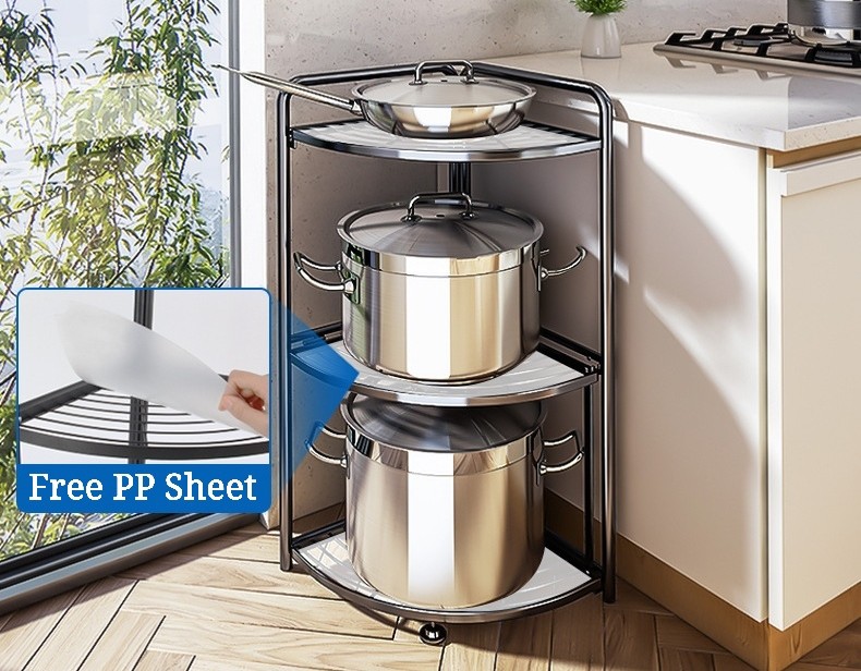 Household Multilayer Metal Kitchen Rack Floor Pot Foldable Corner Shelf
