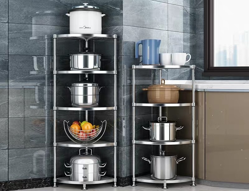304SS Adjustable Height Pot Storage Rack Wall Corner Multi Layer Shelf