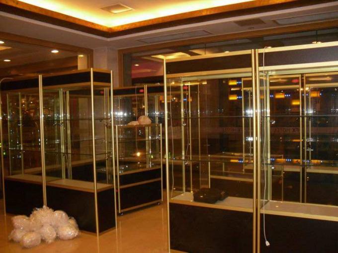 Portable Wheel Shop Display Shelving Lockable Glass Cabinet For ...