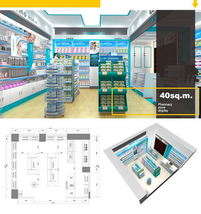 Blue Pharmacy Display Shelves Pharmacy Storage Racks With Double ...