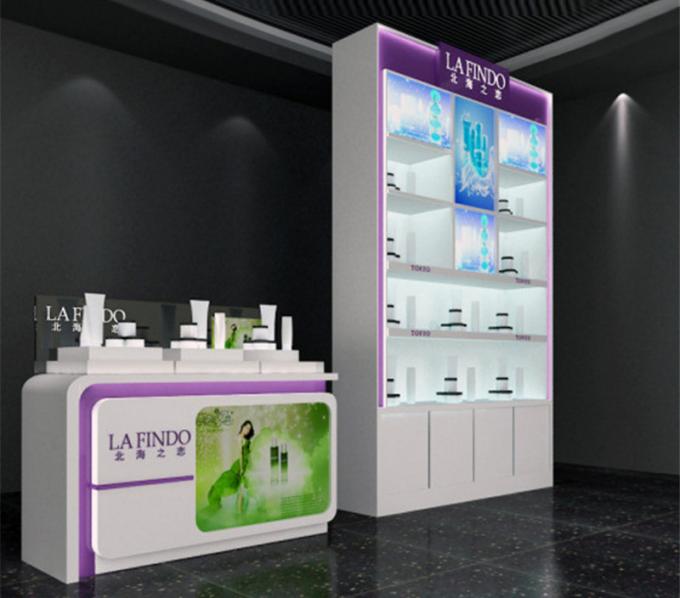 LED Light Cosmetic Display Shelves Cosmetic Store Fixtures With Stoving ...