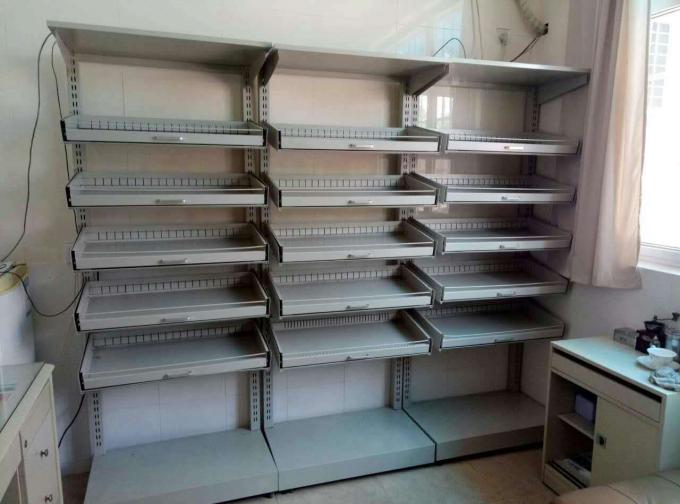 Multi Function Pharmacy Display Shelves For Hospital Steel Material